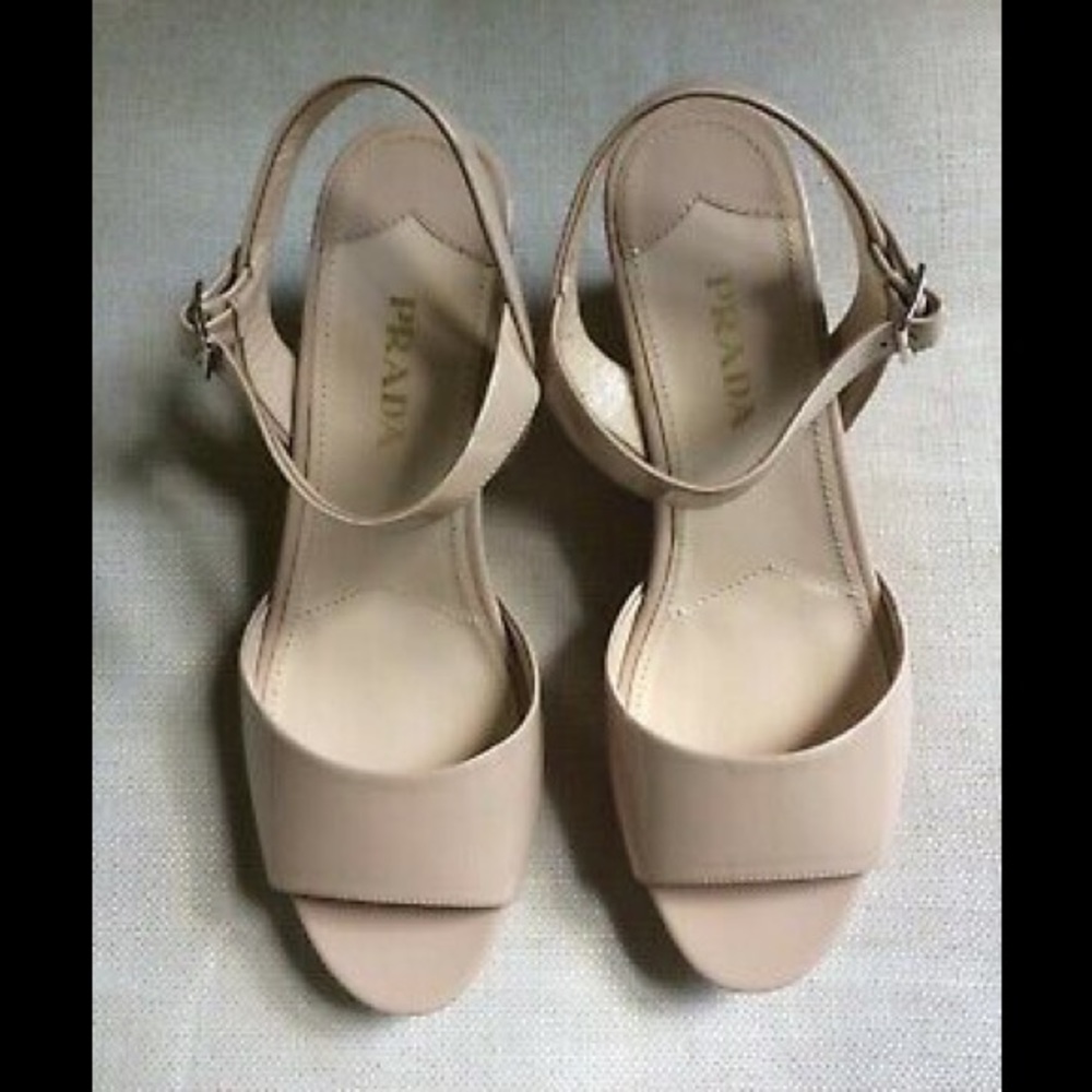 Prada | Shoes | Prada Sandals Nude Patent Wedge Platform Cork Us New ...